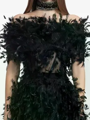 GEMY MAALOUF Feather-trim Off-shoulder Top