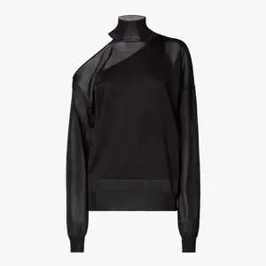 Fendi Silk Cut-out Shoulder Turtleneck Sweater