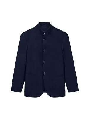 Giorgio Armani 100% Virgin Wool Stand Collar Blazer - Navy