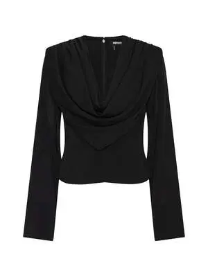 ROTATE BY BIRGER CHRISTENSEN Draped Neckline Long-sleeve Blouse With Back Zip Closure - Nero
