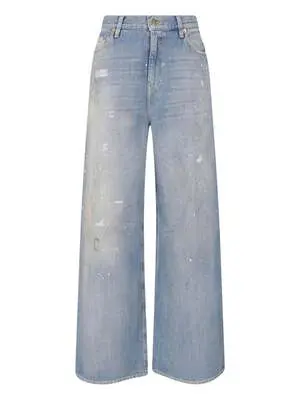 GOLDEN GOOSE High Rise Wide Leg Jeans - Light Blue