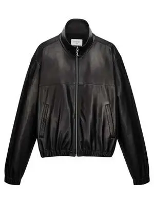 Saint Laurent Leather Stand-collar Jacket With Silk Lining, Front Zip & Shirred Cuffs
