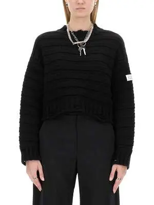 MAISON MARGIELA Cropped Ribbed Crew Neck Sweater - Black