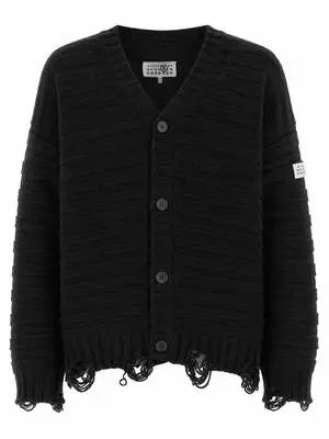 MAISON MARGIELA V-neck Distressed Cardigan - Black