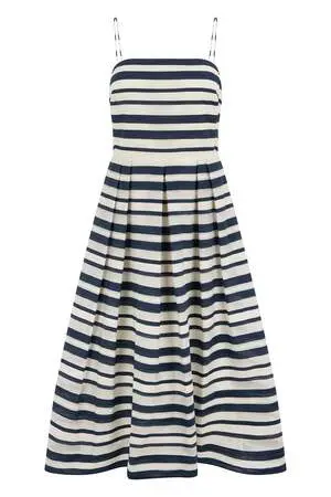 LAUREN Striped Cotton-blend Midi Dress With Thin Straps