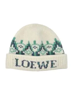 Loewe Beanie With Sequin Logo - White Mint
