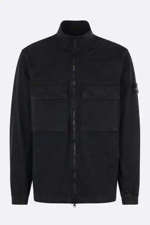 Stone Island Cotton-elastane Zip Overshirt Jacket With Buttoned Pockets - Nero