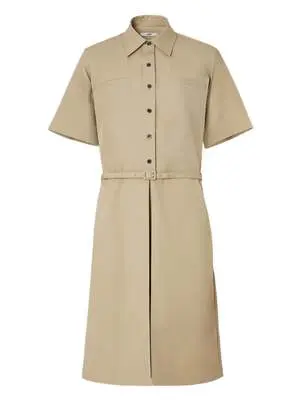 Fendi Cotton Shirt Dress With Flap Pocket And Belt - Beige