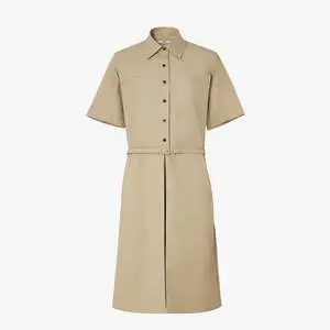 Fendi Cotton Shirt Dress With Flap Pocket And Belt - Beige