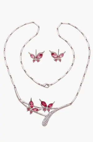 MODENAIRE Butterfly Crystal Necklace And Stud Earring Set