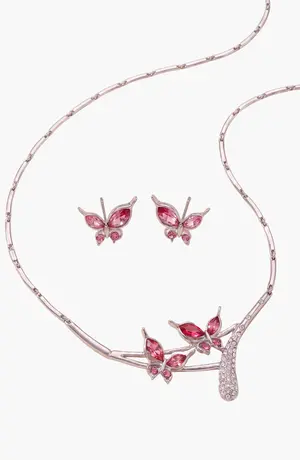 MODENAIRE Butterfly Crystal Necklace And Stud Earring Set