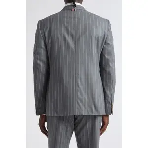 Thom Browne Flannel Chalk Stripe Sport Coat With Armbands - Medium Grey