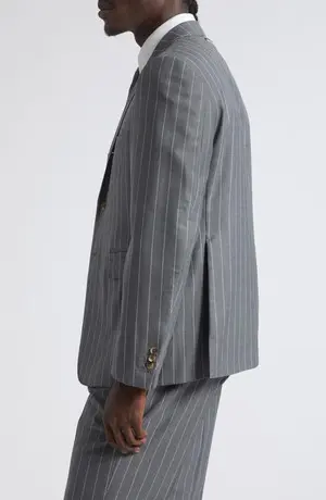 Thom Browne Flannel Chalk Stripe Sport Coat With Armbands