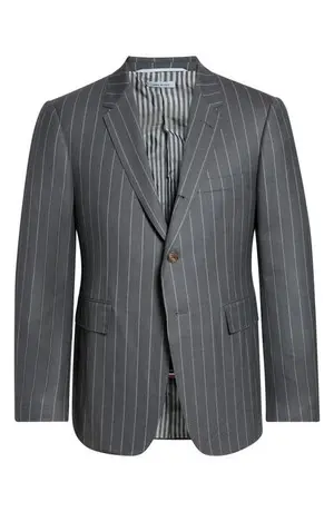 Thom Browne Flannel Chalk Stripe Sport Coat With Armbands