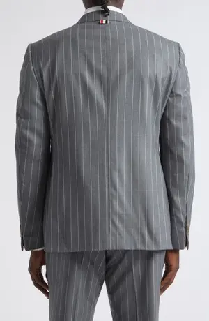 Thom Browne Flannel Chalk Stripe Sport Coat With Armbands - Medium Grey