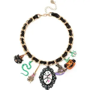Betsey Johnson Witchy Lace Frontal Necklace With Macabre Accents - Gold/multi