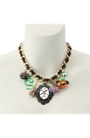 Betsey Johnson Witchy Lace Frontal Necklace With Macabre Accents