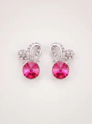 MODENAIRE Crystal Flower Drop Earrings - Pink
