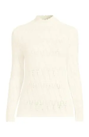 LANDS' END Long Sleeve Brushed Lace Mock Neck Top
