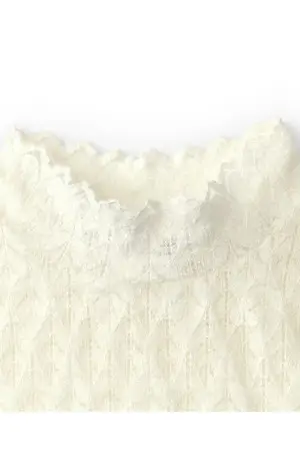 LANDS' END Long Sleeve Brushed Lace Mock Neck Top