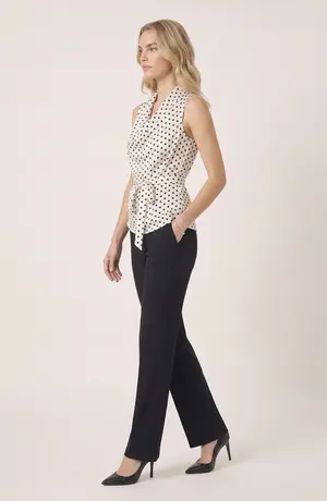 MODENAIRE Sleeveless Polka Dot Drape Neck Blouse - White