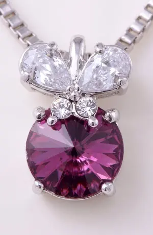 MODENAIRE Amethyst Round Butterfly Accent Pendant Necklace