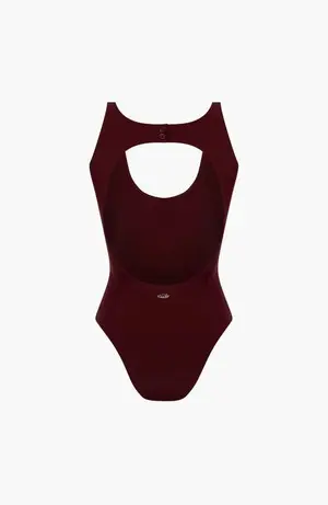 ODDLI Button One Piece" Plaid Swimsuit - Maroon
