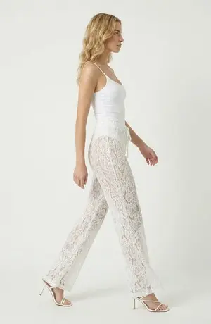 MODENAIRE High Waist Lace Wide Leg Pants With Drawstring