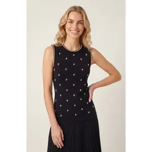 MODENAIRE Pearl Embellished Knit Midi Dress - Black