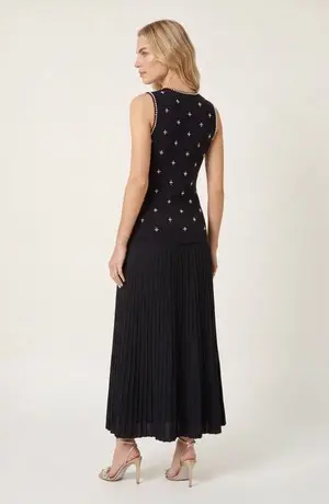 MODENAIRE Pearl Embellished Knit Midi Dress - Black