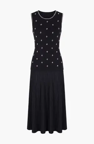 MODENAIRE Pearl Embellished Knit Midi Dress - Black