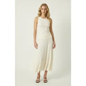 MODENAIRE Pearl Embellished Knit Midi Dress - White