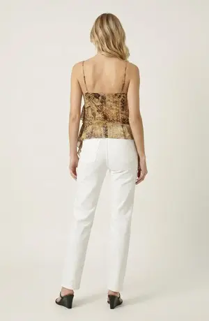 MODENAIRE Ruffled Lightweight Layered Hem Spaghetti Strap Top