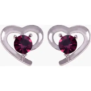 MODENAIRE Heart Shaped Elegant Gem Accent Stud Earrings - Purple