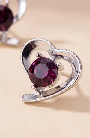 MODENAIRE Heart Shaped Elegant Gem Accent Stud Earrings