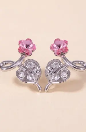 MODENAIRE Flower Crystal Drop Earrings - Pink
