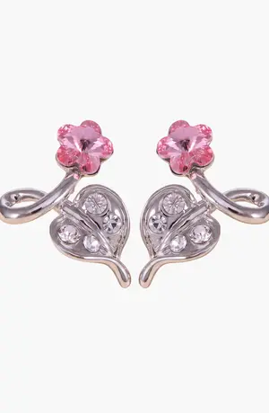 MODENAIRE Flower Crystal Drop Earrings - Pink
