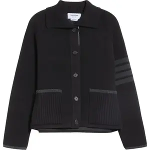 Thom Browne Double Face Pique Stitch Cardigan - Black