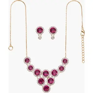 MODENAIRE Crystal Necklace And Dangle Earrings Set - Deep Pink