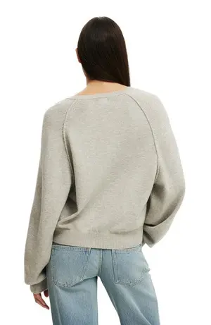 COTTON ON Oversized Henley Knit Top With Button Detail - Grey Marle