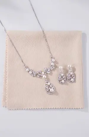 MODENAIRE Pearl And Crystal Teardrop Necklace And Earrings Set