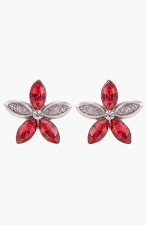 MODENAIRE Crystal Flower Stud Earrings - Red