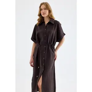 MONLICIA Solenne Cotton Midi Shirt Dress - Brown