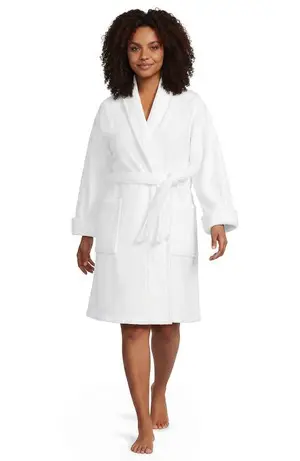 LANDS' END Soft Terry Long Sleeve Knee Length Robe - White