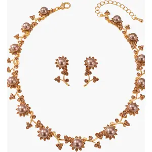 MODENAIRE Pearl And Crystal Floral Necklace And Earrings Set - Gold