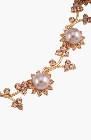 MODENAIRE Pearl And Crystal Floral Necklace And Earrings Set