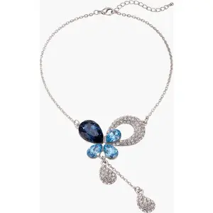 MODENAIRE Teardrop Crystal Pendant Necklace - Blue