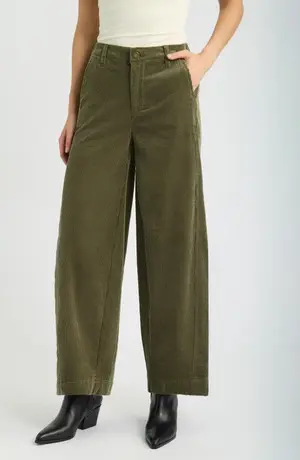 Wit & Wisdom Skyrise Barrel Leg Corduroy Pants - Forest Moss