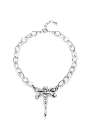 UNODE50 Sterling Plated Chain Necklace With Central Dragonfly - Silver