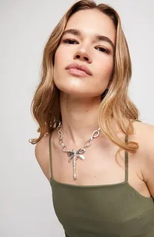 UNODE50 Sterling Plated Chain Necklace With Central Dragonfly